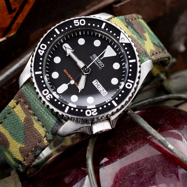 22mm MiLTAT WW2 2-piece ERDL Camouflage Canvas Watch Bands - Strapcode