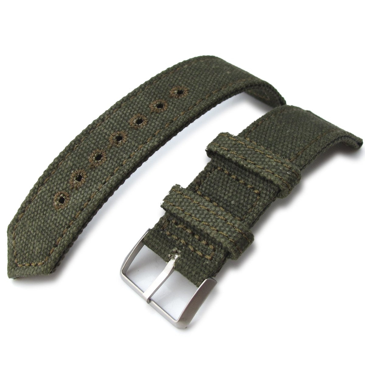 20mm, 21mm or 22mm MiLTAT WW2 2-piece Military Green Washed Canvas Arm ...