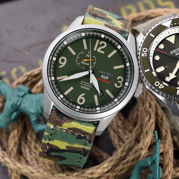 22mm MiLTAT WW2 2-piece ERDL Camouflage Canvas Watch Bands - Strapcode