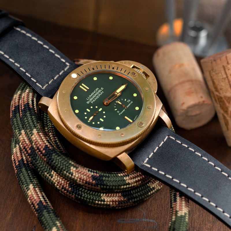 Black French Barenia Leather PAM Watch Strap for Panerai | Strapcode
