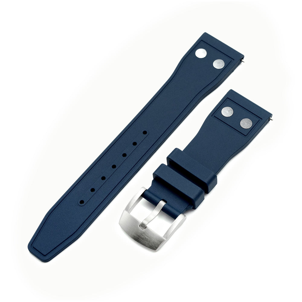 Quick Release Blue Rivet Pilot FKM rubber watch strap | Strapcode