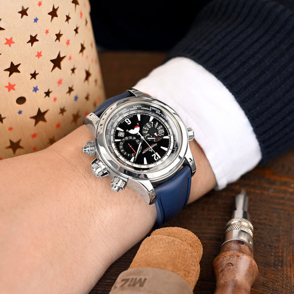 20mm 22mm Navy Blue Rubber Q.R. Deployant FKM Watch Band | Strapcode