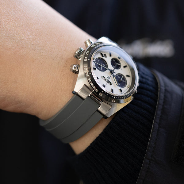 20mm Crafter Blue FKM Strap with Curved End Links For Seiko Speedtimer ...