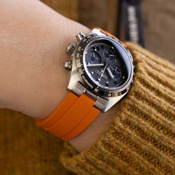 20mm Crafter Blue FKM Strap with Curved End Links For Seiko Speedtimer ...