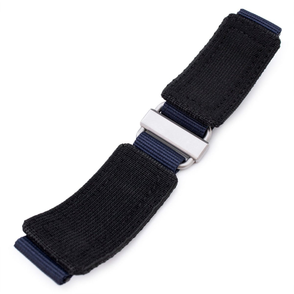 22mm MiLTAT Navy Blue Nylon Velcro Fastener Watch Strap, Brushed Stain ...