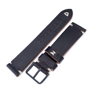 20mm, 21mm, 22mm MiLTAT Black Genuine Leather Watch Bands | Strapcode