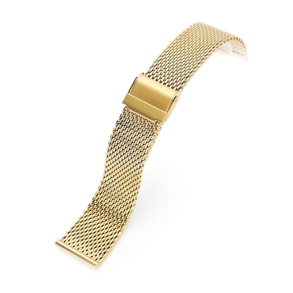 20mm, 22mm Tapered Milanese Wire Mesh Band, Polished IP Gold - Strapcode