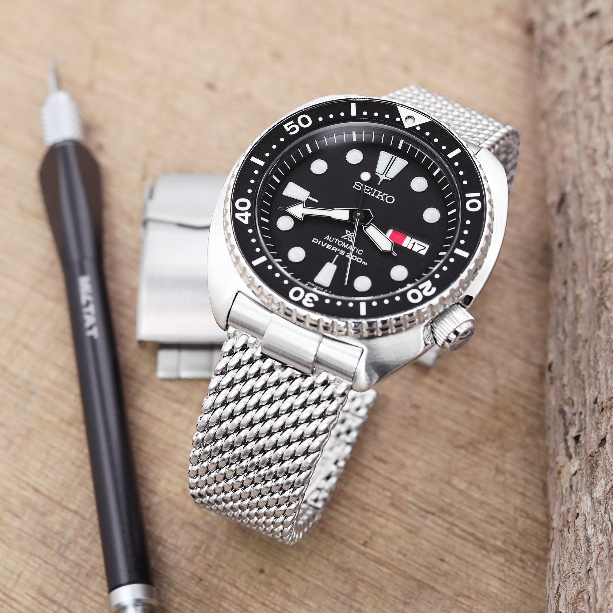 22mm Massy Mesh Stainless Steel band for Seiko Turtle SRP777 | Strapcode