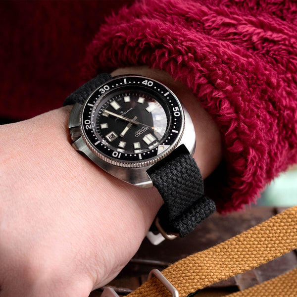 19mm Japanese Heavy Cotton Canvas Watch Strap, Black | Strapcode