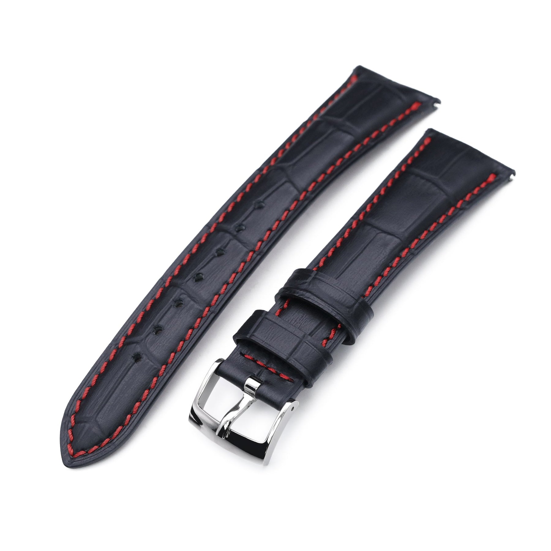 Q.R. 21mm Black CrocoCalf Semi-Curved Watch Bands | Strapcode