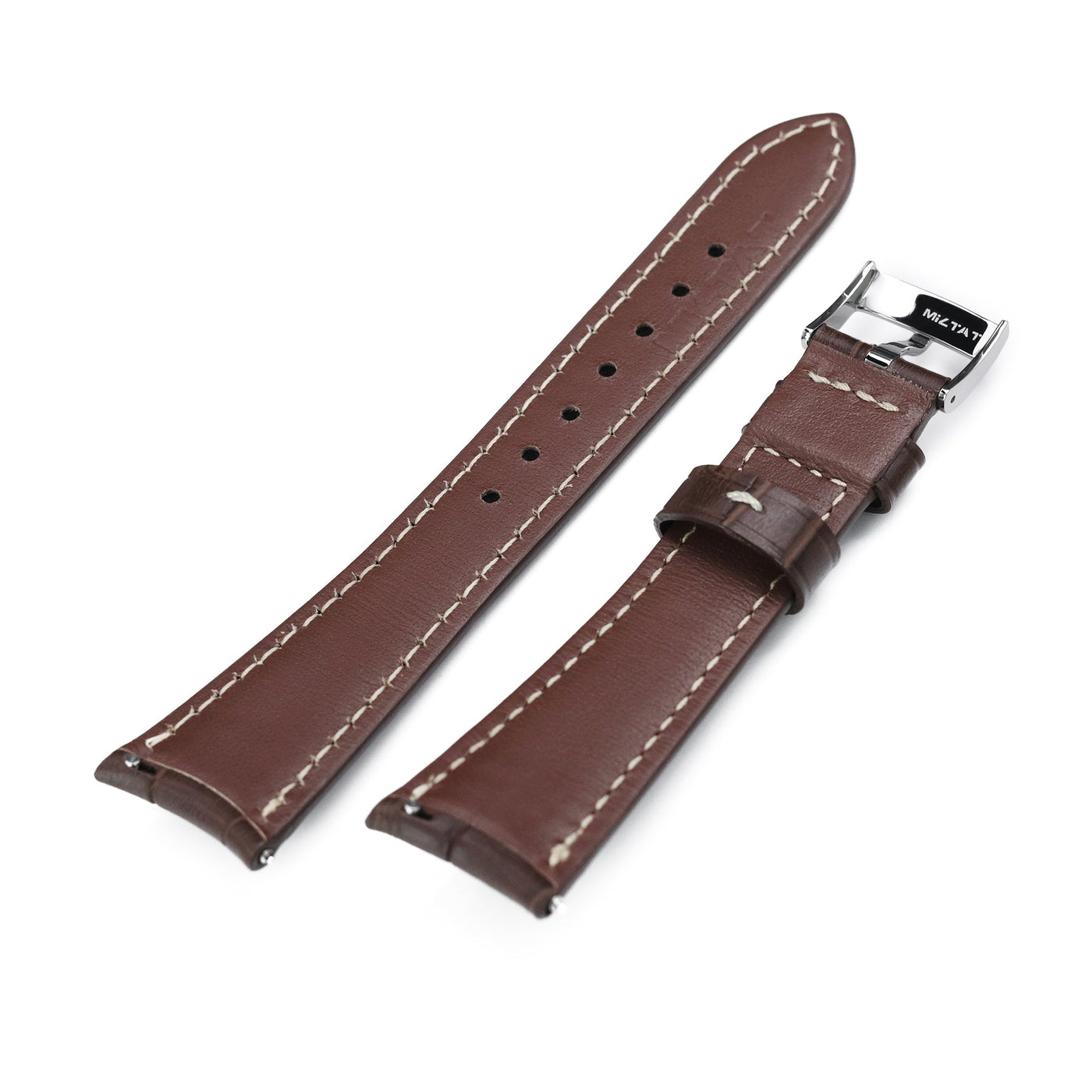Q.R. 19mm, 21mm Brown CrocoCalf Semi-Curved Watch Bands | Strapcode