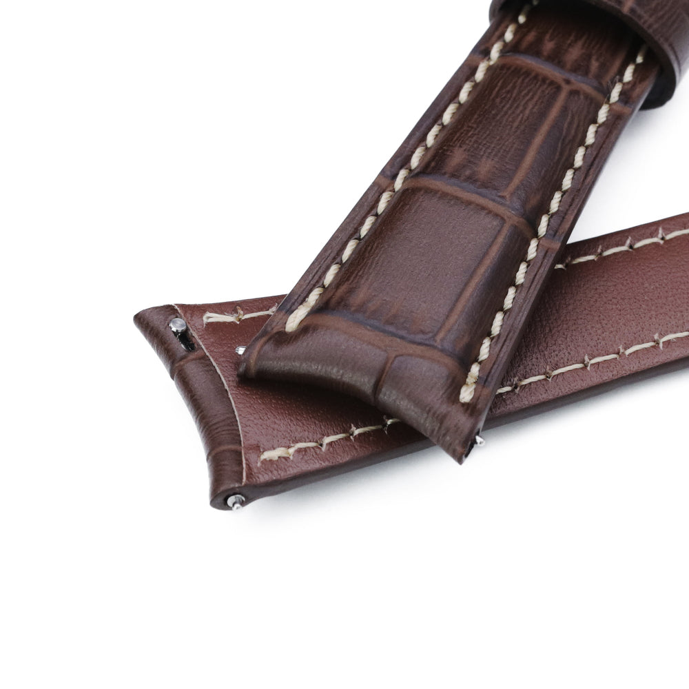Q.R. 19mm, 21mm Brown CrocoCalf Semi-Curved Watch Bands | Strapcode