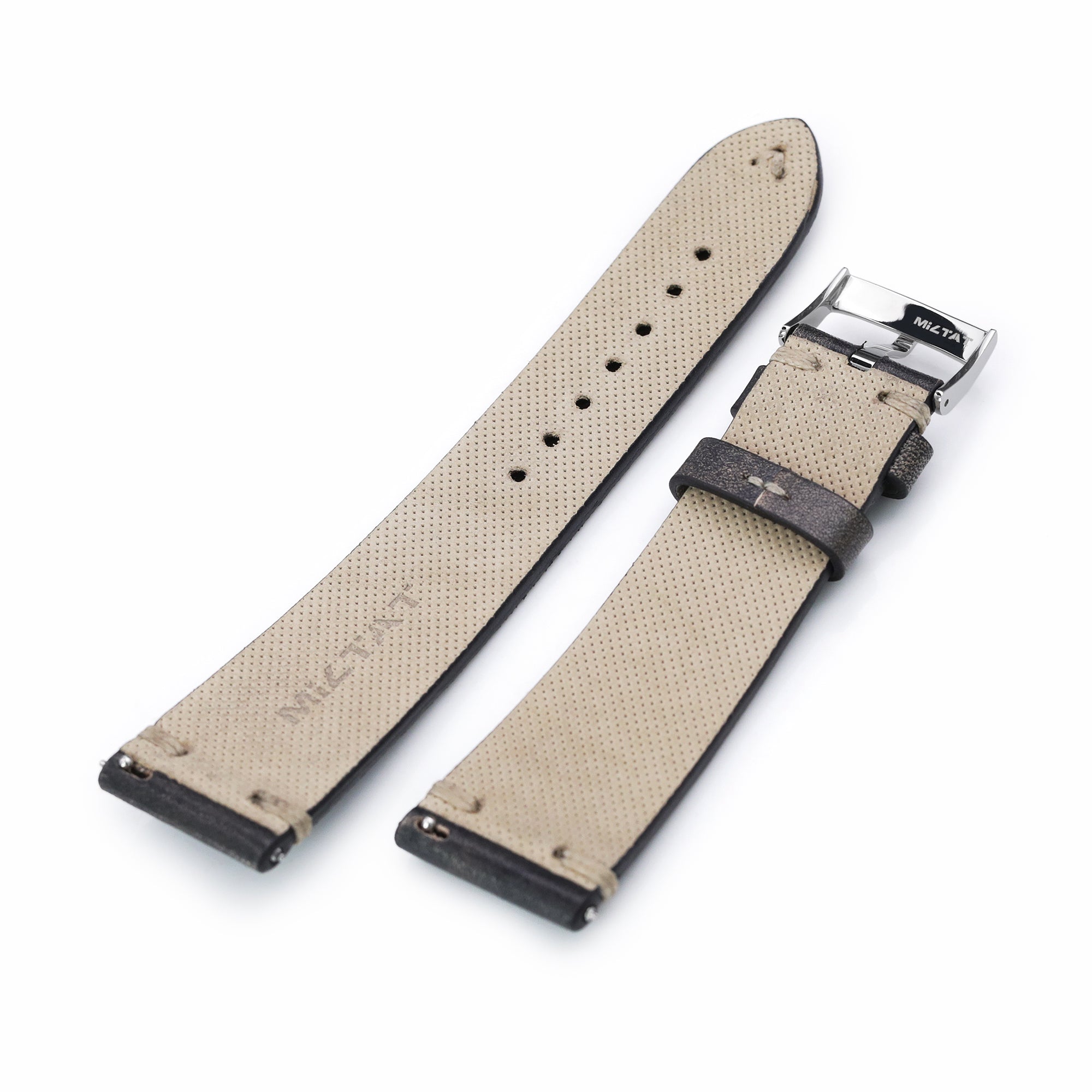 Q.R. 22mm Black Italian Handmade Leather Watch Strap | Strapcode