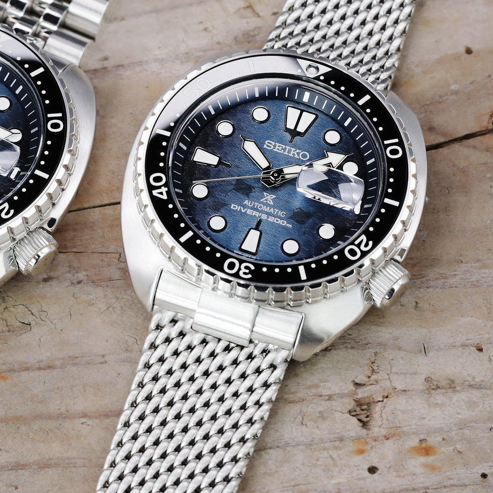 22mm Massy Mesh Stainless Steel band for Seiko Turtle SRP777 | Strapcode