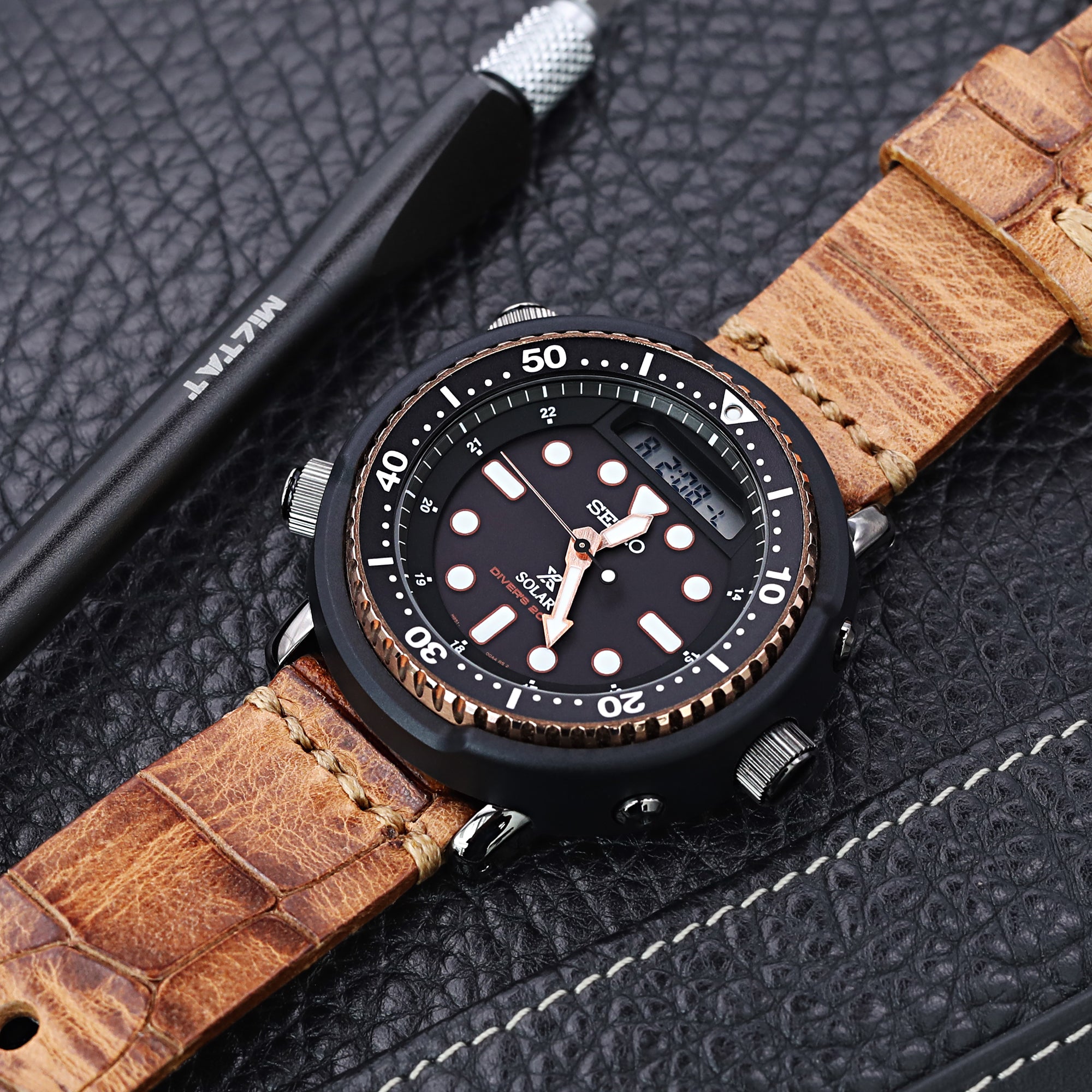 MiLTAT Zizz Collection 22mm Cracked Croco Middle Brown Watch Strap, Br ...