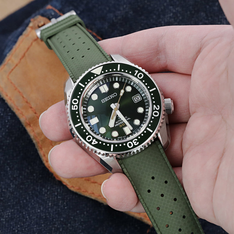 Quick Release Military Green Tropical-style rubber strap | Strapcode