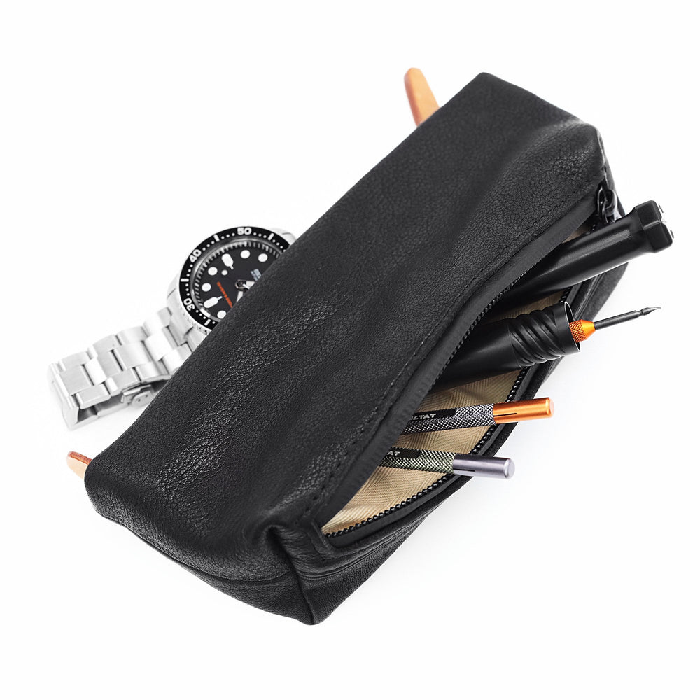 Travel Leather Zipper Watch Pouch, Portable Watch Bag | Strapcode